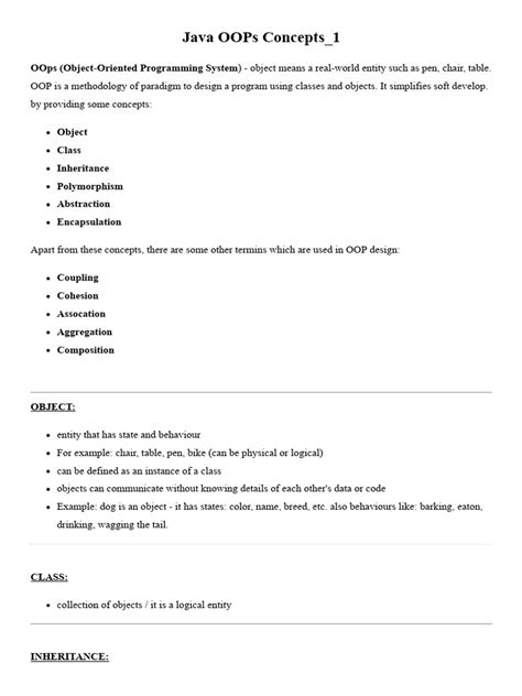 Java Oop Concepts 1 Pdf Object Oriented Programming Class