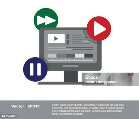플레이 버튼 미디어 장치 응용 프로그램 아이콘노트북 비디오 플레이어열기와 컴퓨터 화면의 평면 벡터 그림 Hd 포맷에 대한 스톡 벡터 아트 및 기타 이미지 Istock