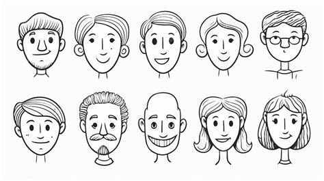 Conjunto Criativo De Rostos De Pessoas Em Estilo Duddle Vetor Premium