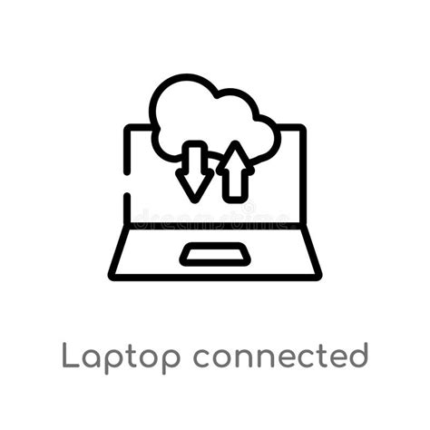 Outline Laptop Connected To Cloud Vector Icon Isolated Black Simple Line Element Illustration