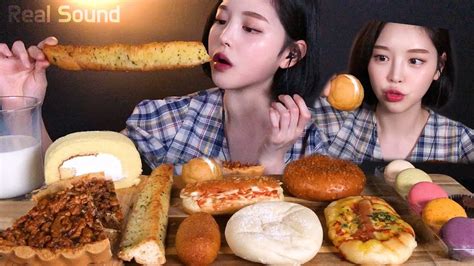 Sub빵 먹방🍞 호두파이 크림치즈빵 마카롱 피자빵 샐러드빵 찹쌀도넛 고로케 등 디저트 종류별로 리얼사운드 Bread Mukbang Brot Bánh Mì хлеб Pão