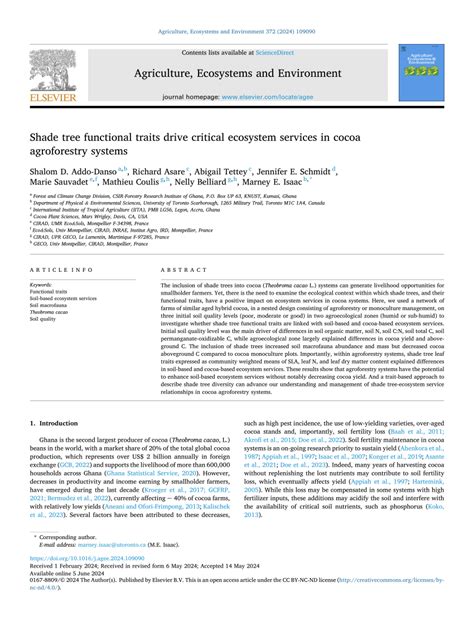 Pdf Shade Tree Functional Traits Drive Critical Ecosystem Services In