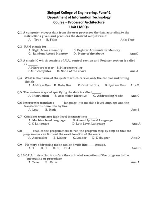 Sinhgad College Of Engineering Pune41 Department Of Information Technology Course Processor