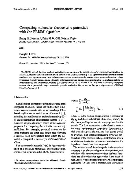 Pdf Computing Molecular Electrostatic Potentials With The Prism Algorithm