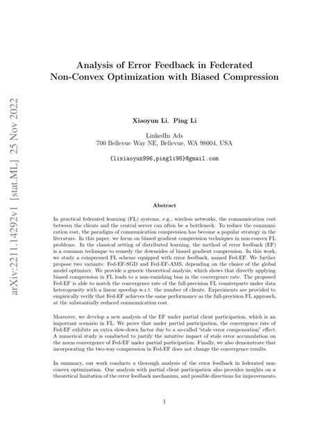 Pdf Analysis Of Error Feedback In Federated Non Convex Optimization With Biased Compression