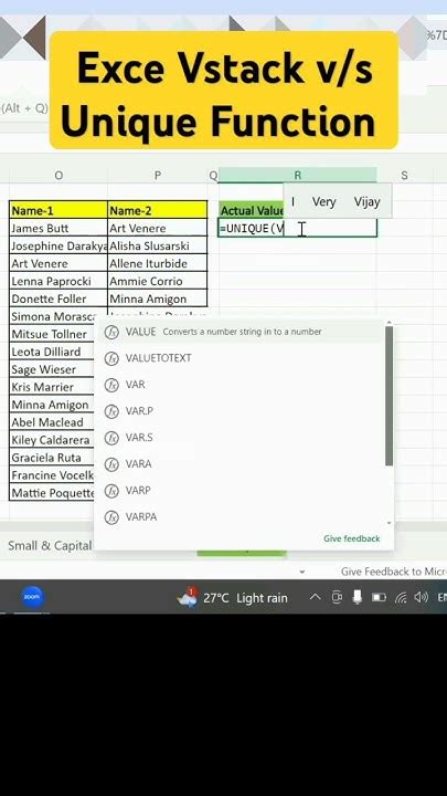 Only 5 People Knows This Excel Tricks 💯 Uniquevstack Function In Excel Shortsexceltech