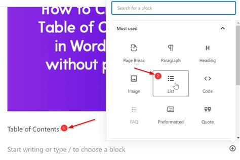 How To Create A Table Of Contents In Wordpress Without Plugin