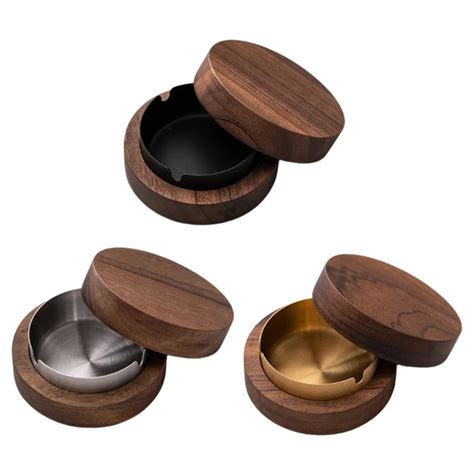 호두 나무 재떨이 뚜껑 방풍 정리 케이스 컨테이너 홈 침실 사무실 데스크탑 장식 Aliexpress