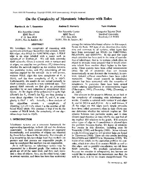Pdf On The Complexity Of Monotonic Inheritance With Roles