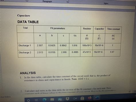 solved paragraph styles capacitors data table trial fit