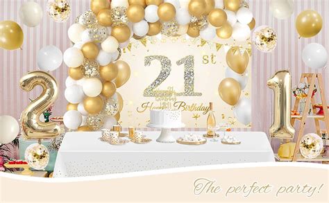 Roetyce 21st Birthday Decorations For Her White And Gold