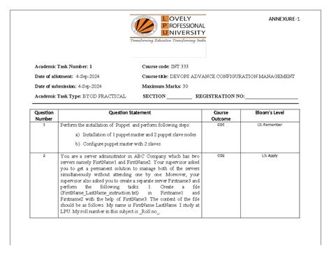 Ca1 It Is A Assignment Annexure Academic Task Number 1 Course