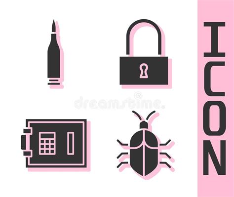 Set System Bug Concept Bullet Safe And Lock Icon Vector Stock Vector Illustration Of System