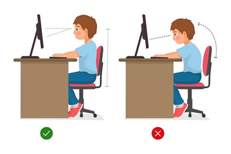 Premium Vector Correct Incorrect Sitting Posture Ergonomic When Using A Computer Desktop For