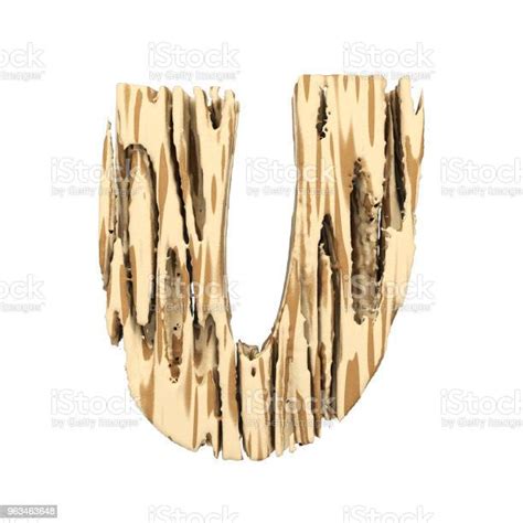알파벳 U 대문자 편지입니다 갈색과 노란색 거친 소나무 나무 글꼴에 의하여 이루어져 있다 3d 렌더링에 고립 된 흰색 배경 0명에 대한 스톡 사진 및 기타 이미지 Istock