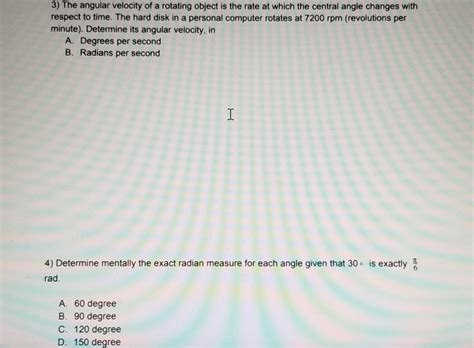 Solved The Angular Velocity Of A Rotating Object Is The Chegg