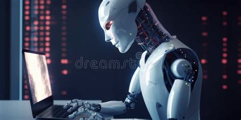 Artificial Intelligence Robot Using Computer Software For Gpt Binary Coding Stock Illustration