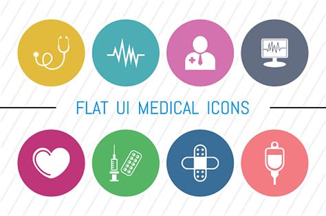 플랫 Ui 8 색상 의료 아이콘 세트입니다 Eps10입니다 매우 유용한 의료 아이콘 설정 간단한 그림입니다 웹 모바일 소프트웨어 및 애플 리 케이 션에 대 한 유용한 아이콘