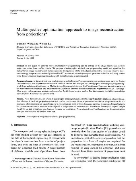 Pdf Multiobjective Optimization Approach To Image Reconstruction From