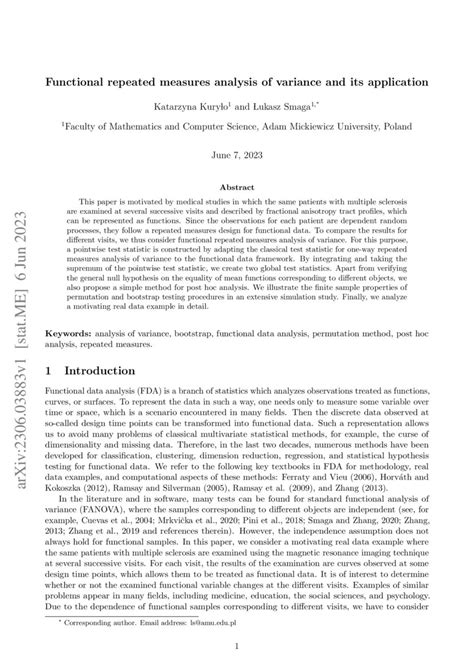 Functional Repeated Measures Analysis Of Variance And Its Application Deepai