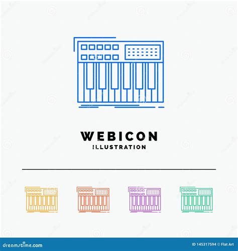Synth Keyboard Midi Synthesiser Synthesizer 5 Color Line Web Icon Template Isolated On White