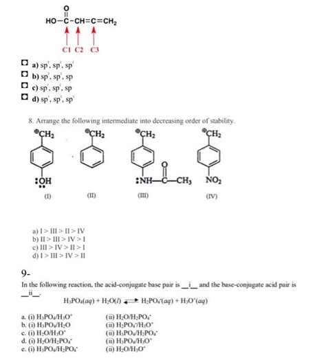 Solved Which Set Of Hybridization States Of C C And C Chegg Com