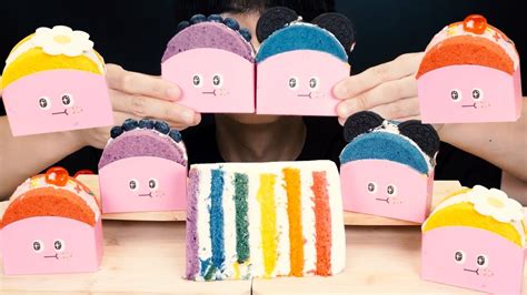 Asmr 도레도레 크림 산도 무지개 케이크 디저트 먹방 Kream Sand Rainbow Cake Dessert