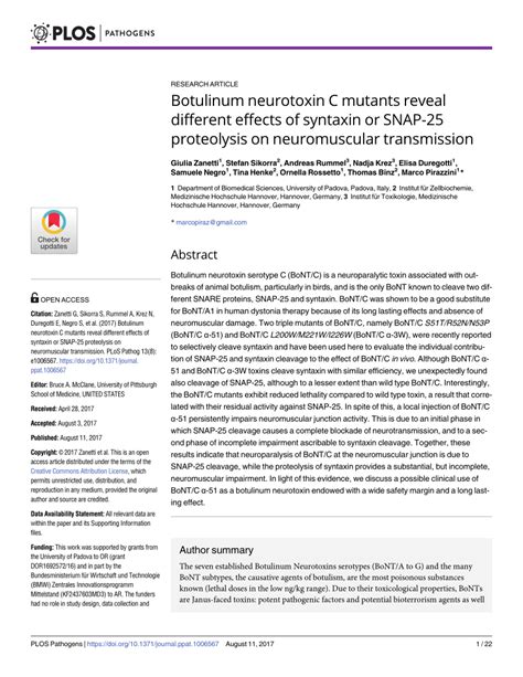 Pdf Botulinum Neurotoxin C Mutants Reveal Different Effects Of Syntaxin Or Snap 25 Proteolysis