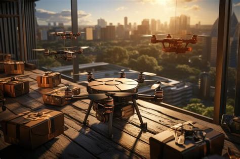 Premium Ai Image Advanced Drone Technology Streamlines Urban Parcel Delivery Drones Hover Over