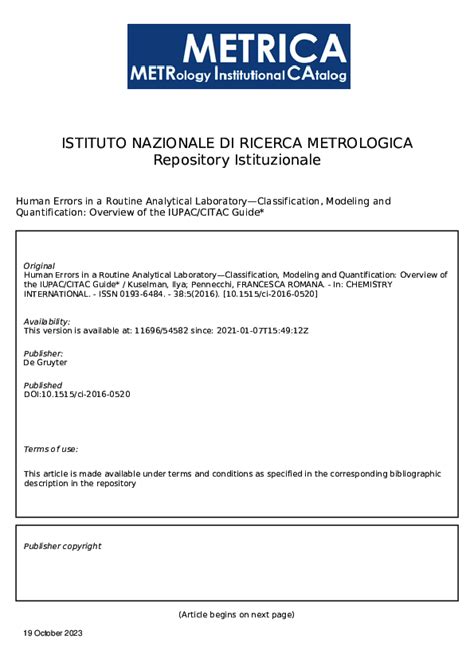 Pdf Human Errors In A Routine Analytical Laboratory—classification