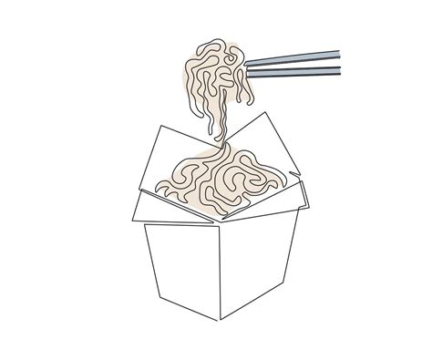 Chinese Noodles In A Box Hand Drawn Continuous Mono Line One Line Art 16530393 Vector Art At