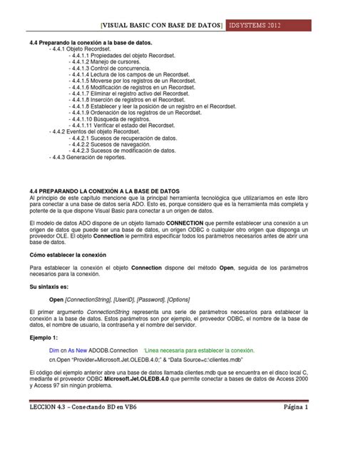 Leccion 43 Conectando Bd En Vb6 Pdf Active X Data Objects