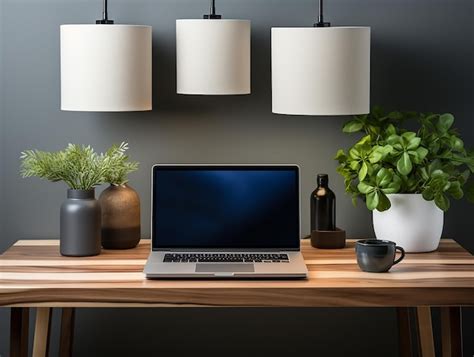 Sleek Workspace Tidy Minimalist Office With Laptop Premium Ai Generated Image