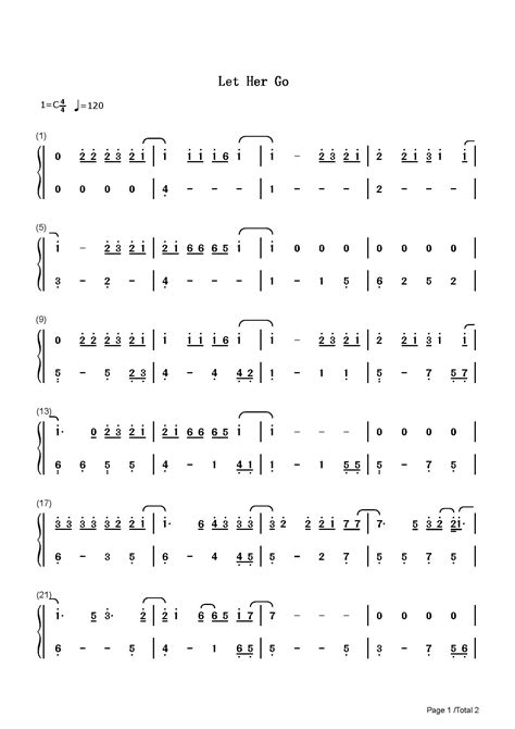 Let Her Go钢琴谱 Passenger C调 流行钢琴双手简谱 钢琴谱 钢琴五线谱 钢琴简谱 钢琴弹唱谱 钢琴声乐正谱 钢琴视频教程