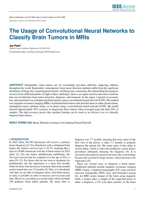 Pdf The Usage Of Convolutional Neural Networks To Classify Brain Tumors In Mris