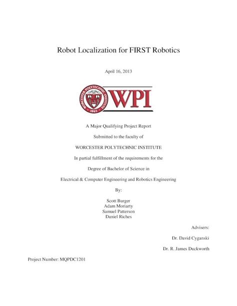 Pdf Robot Localization For First Robotics ~rjduck
