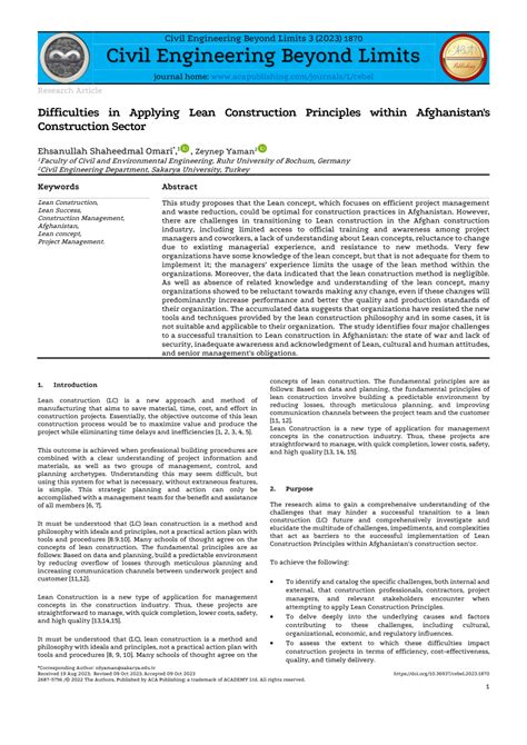 Pdf Difficulties In Applying Lean Construction Principles Within Afghanistans Construction Sector