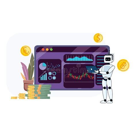Ai Investing Illustration With Analysis Screen Humanoid Plant And Various Currencies Stock