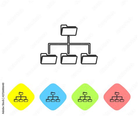 Grey Folder Tree Line Icon Isolated On White Background Computer Network File Folder