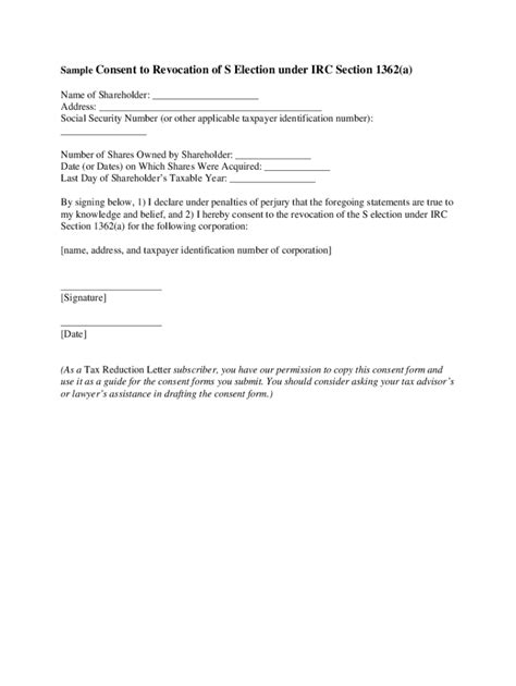 Fillable Online Sample Form For S Election RevocationCPA At Law CFR
