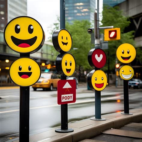 Expressive Street Signposts Using Emojis To Communicate Messages Stock