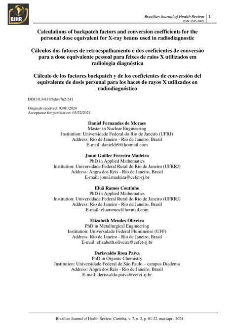 Pdf Calculations Of Backpatch Factors And Conversion Coefficients For