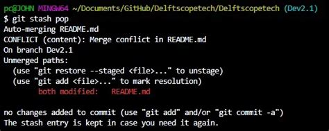 コミットせずに Git Stash の競合を解決する Delft スタック