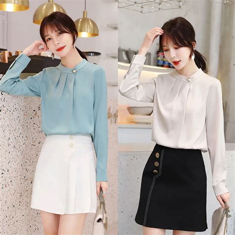 멋진 팝 제품 여성 쉬폰 셔츠 터틀넥 사무실 착용 긴 소매 탑 블라우스 패션 여성 남자 Fash 블라우스 And 셔츠 Aliexpress