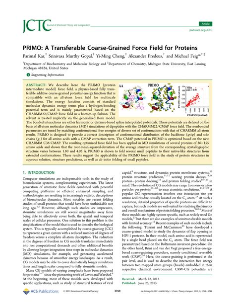 Pdf Primo A Transferable Coarse Grained Force Field For Proteins
