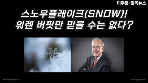 미주흥 종목뉴스 스노우플레이크snow 워렌 버핏만 얘기 할 수는 없어요 Youtube