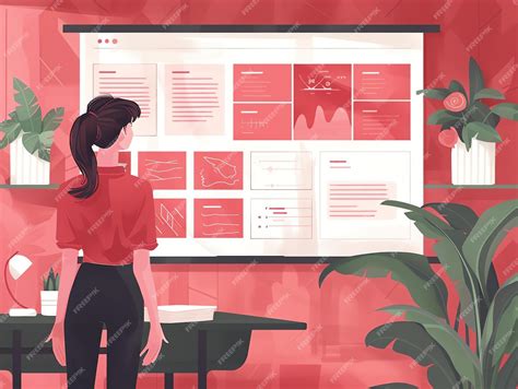 Woman Analyzing Data On A Whiteboard In A Red Office Premium Ai Generated Image