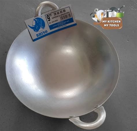 Rhino Double Handle Superior Aluminium Mini Wok 9inches Kuali Mini