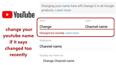 How To Change Youtube Channel Name When It Says Changed Too Recently YouTube