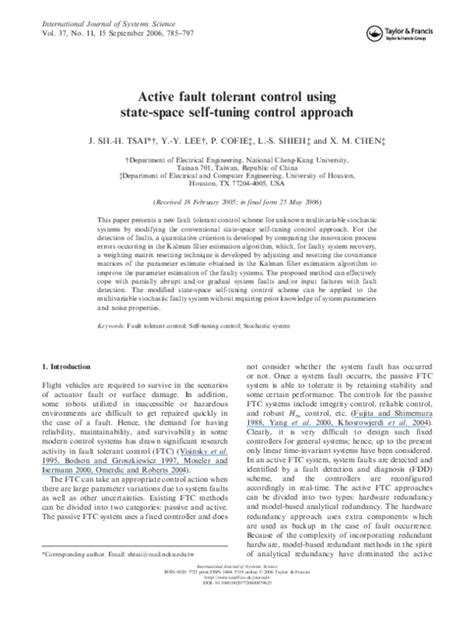 Pdf Active Fault Tolerant Control Using State Space Self Tuning Control Approach